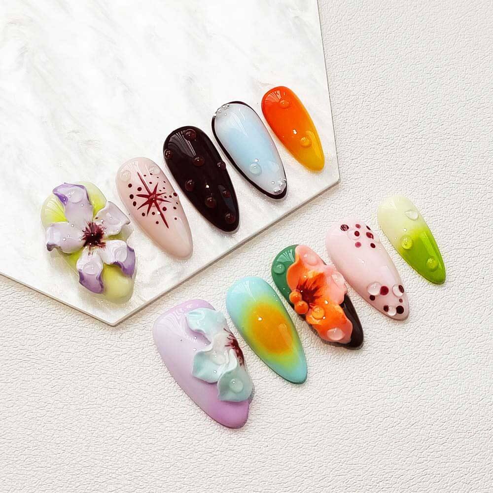 Dewy Blooms: Exquisite Stiletto Floral Nails
