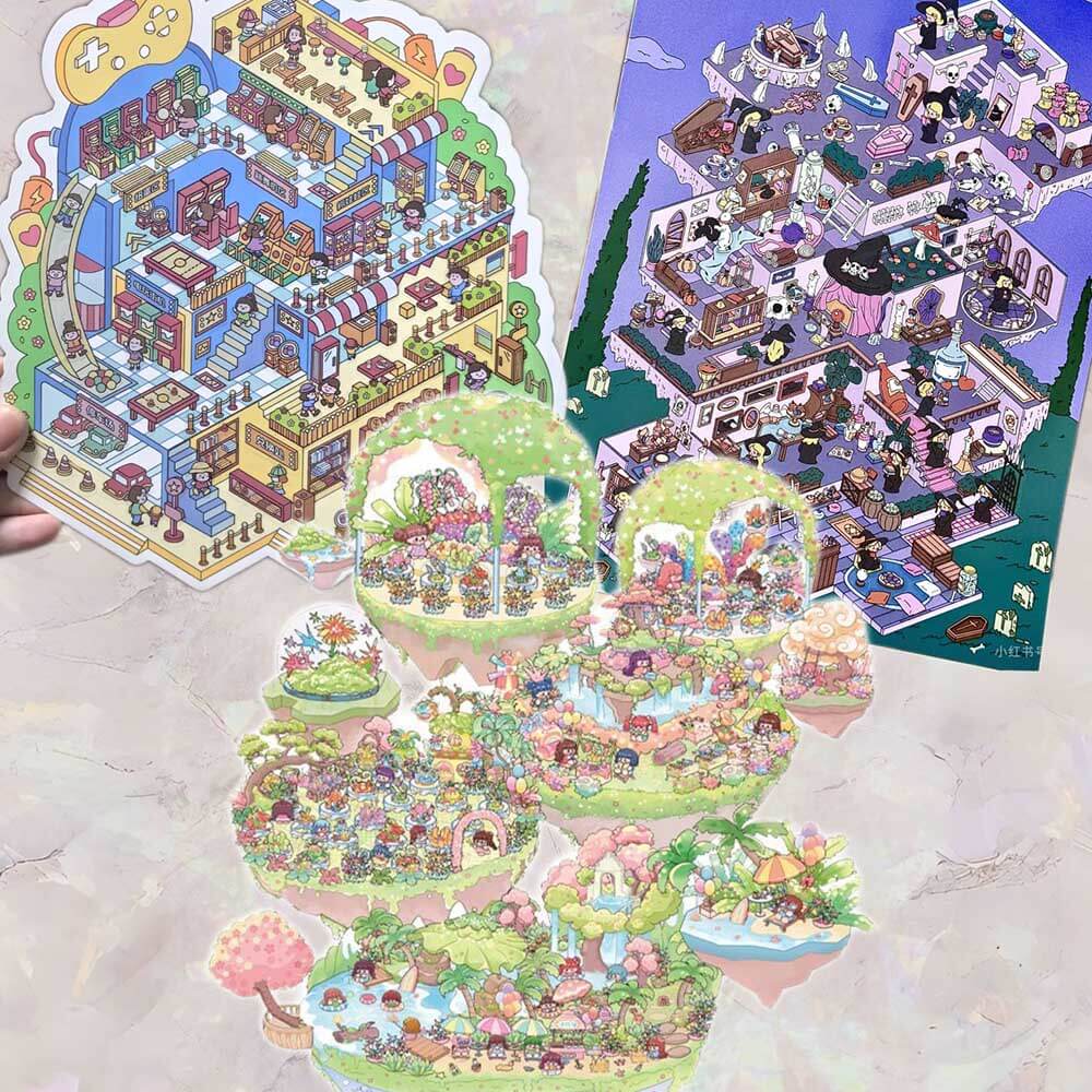 Dreamcore District DIY 3D Scene Stickers 3 Cute Miniature Scenes(L)