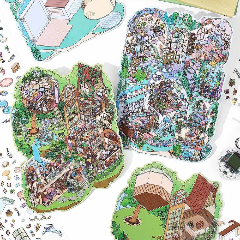 Enchanted Habitat DIY 3D Scene Stickers 2 Cute Miniature Scenes(L)