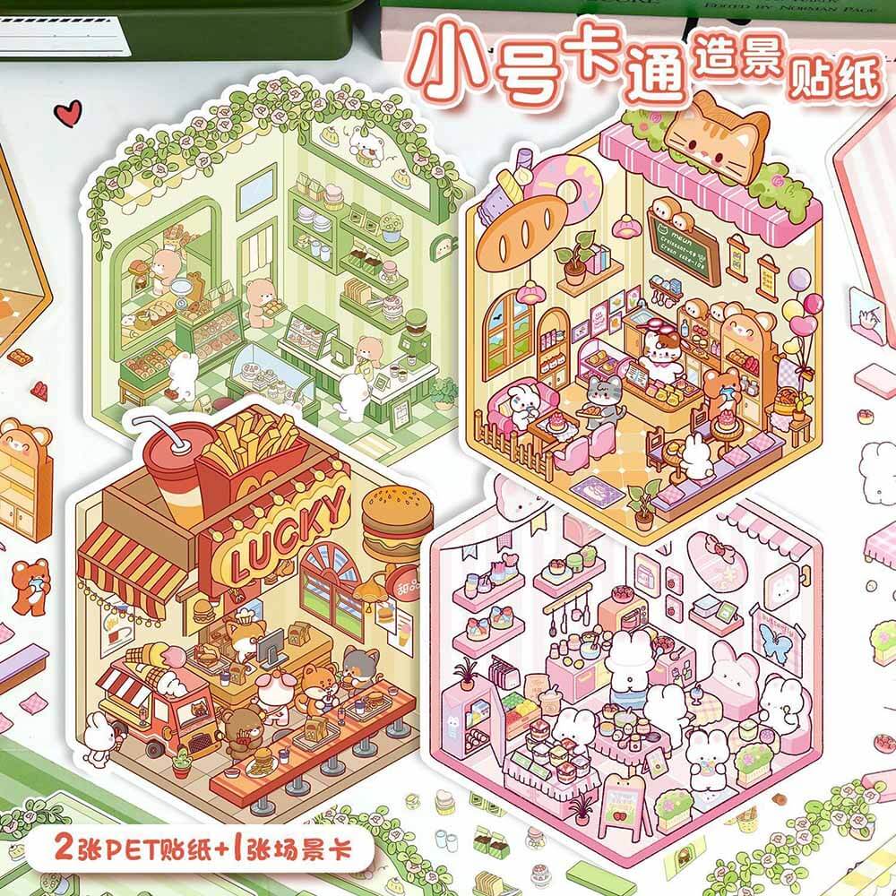 Sweet Critter Cafe DIY 3D Scene Stickers 4 Cute Miniature Scenes(S)