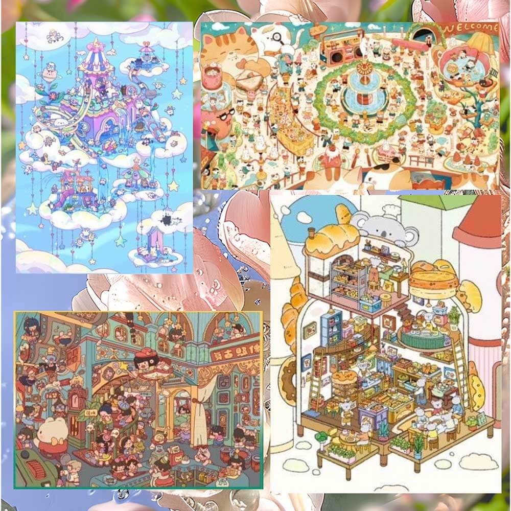 Whimsical Dreamscape DIY 3D Scene Stickers 4 Cute Scenes(L)
